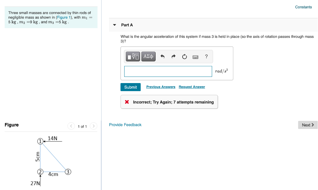 Solved Constants Three small masses are connected by thin | Chegg.com