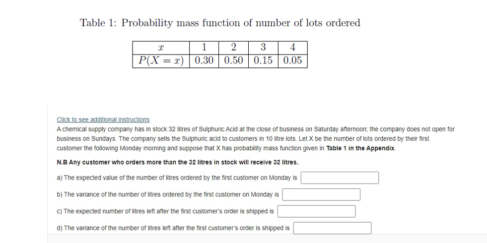 Solved Table 1: Probability mass function of number of lots | Chegg.com