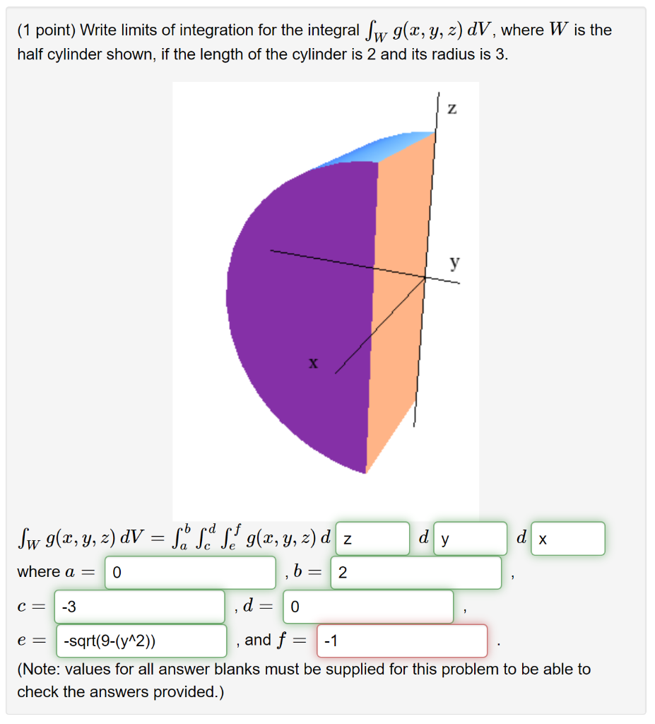 Solved (1 point) Write limits of integration for the | Chegg.com
