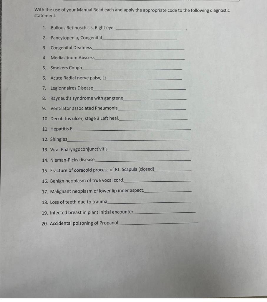 Solved With the use of your Manual Read each and apply the | Chegg.com