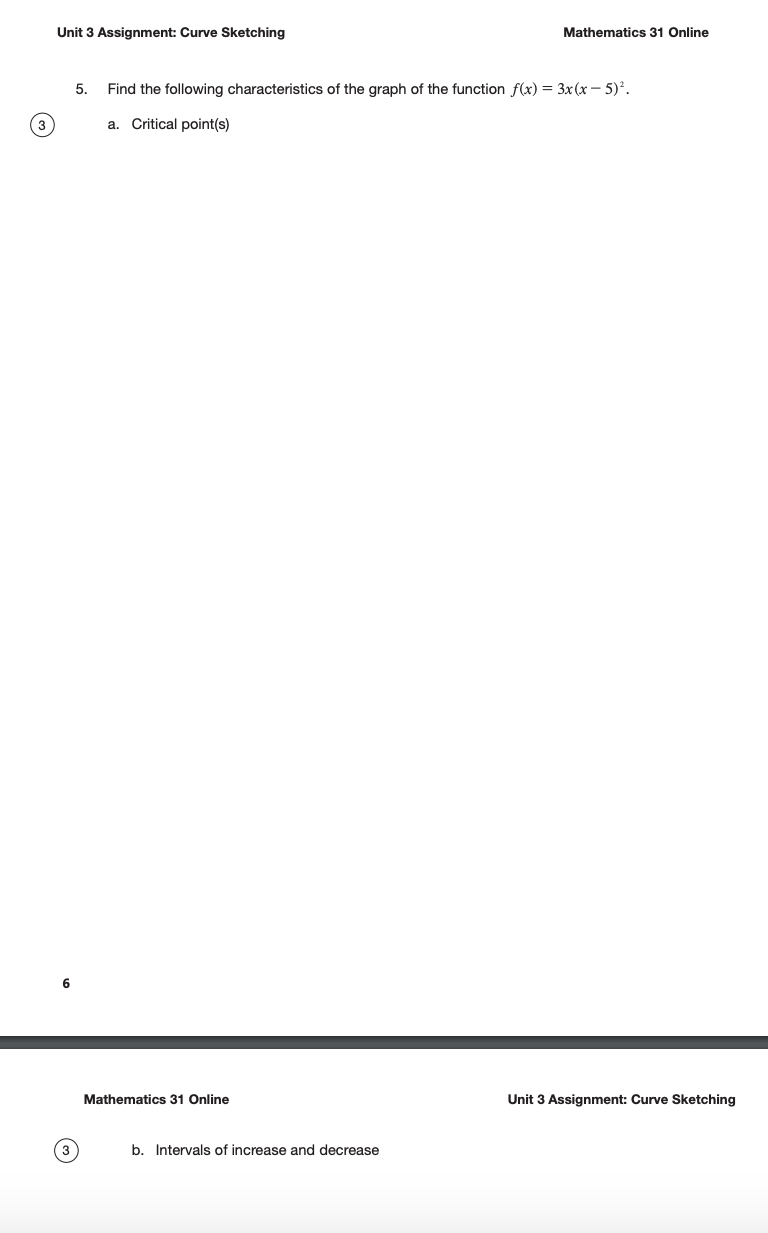 Solved Unit 3 Assignment Curve Sketching Mathematics 31 7249