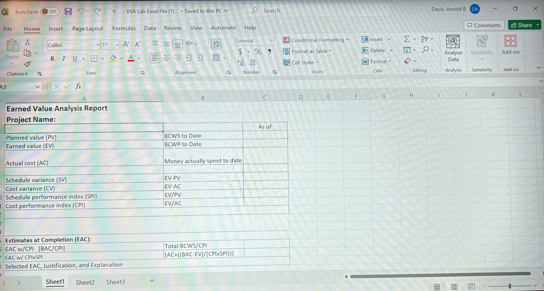 Solved Earned Value Analysis Lab Using the Move EVA.mpp (MS | Chegg.com