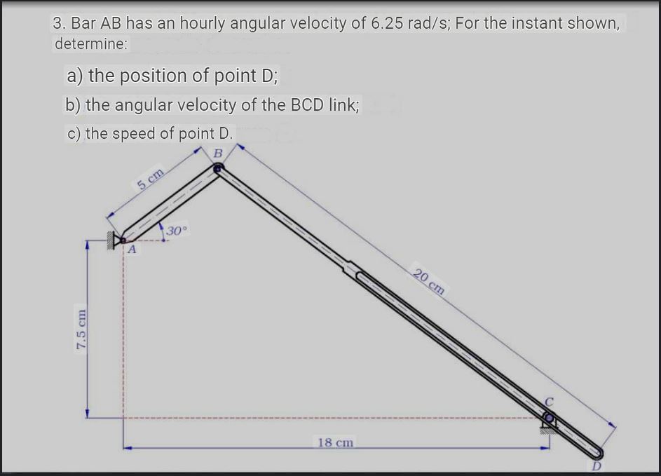 Solved Bar AB ﻿has an hourly angular velocity of 6.25rads; | Chegg.com