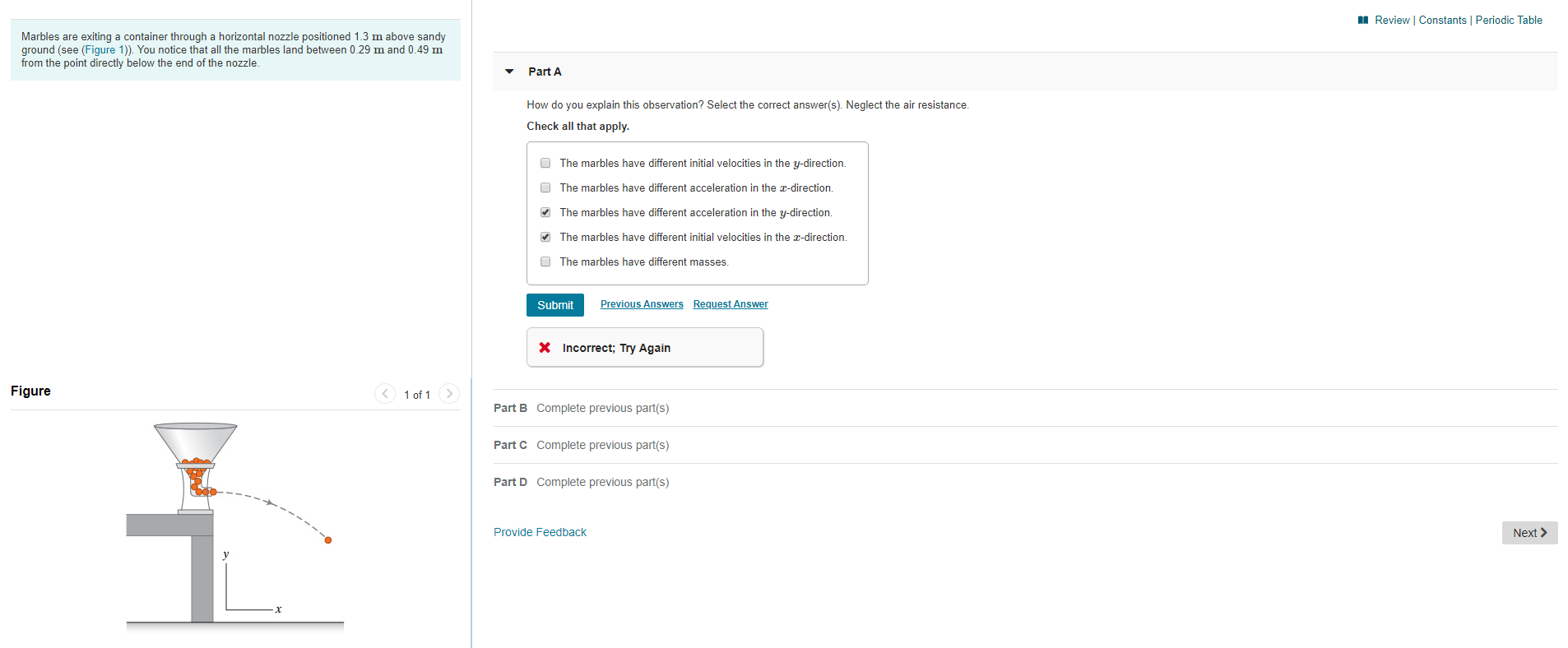 Solved Marbles are exiting a container through a horizontal | Chegg.com
