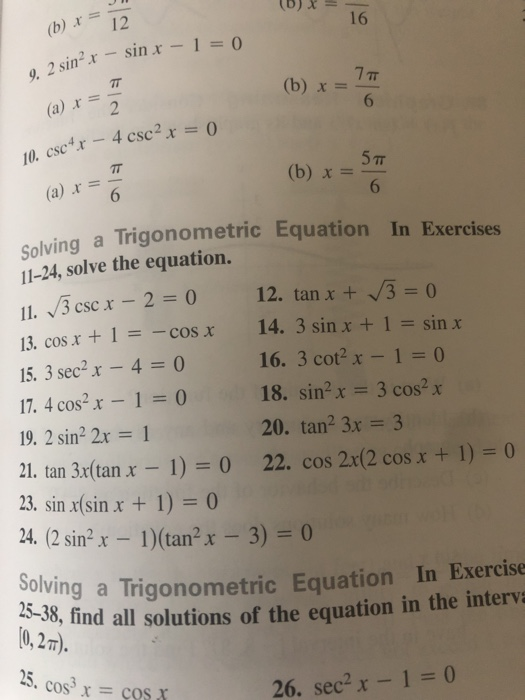 Solved b)X 16 9, 2 sin2x-sin x-1 = (b)T #x-4 csc 2 x 0 10. | Chegg.com