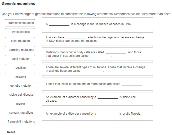 Solved Genetic mutations Use your knowledge of genetic | Chegg.com