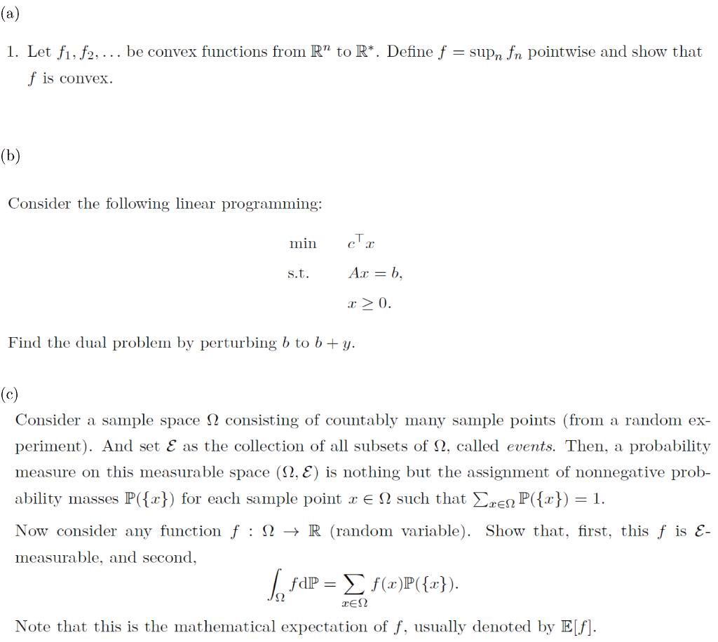 Solved (a) 1. Let fi, f2, ... be convex functions from R" to | Chegg.com