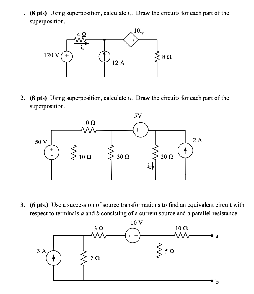 Solved Using superposition, calculate iy. Draw the circuits | Chegg.com