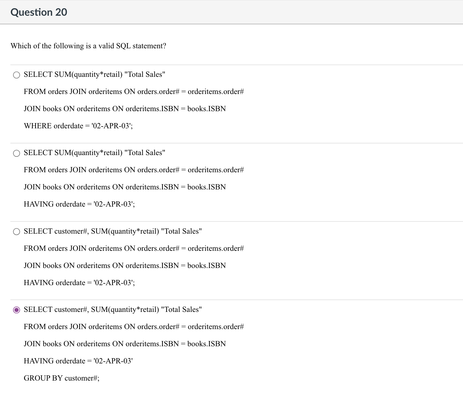 Solved Contents of the ORDERS table Based on the contents of | Chegg.com