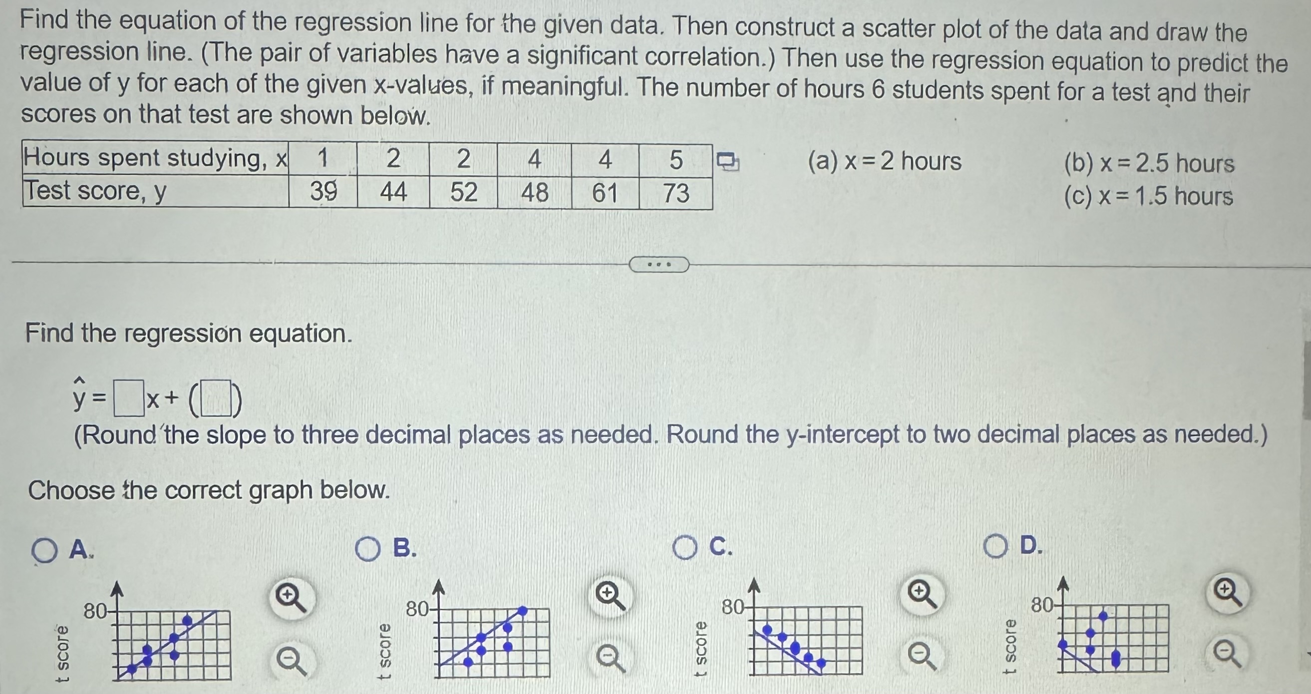 Solved Find the equation of the regression line for the | Chegg.com