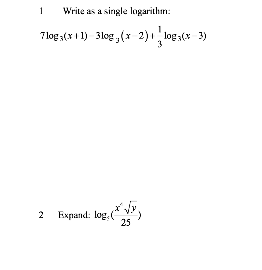 Solved Write as a single logarithm: 1 7 log3(x+1) – 3 log | Chegg.com