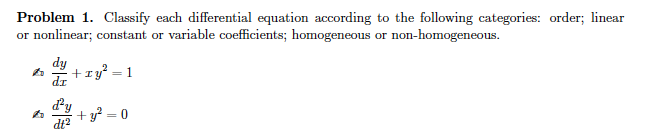 Solved Problem 1. Classify each differential equation | Chegg.com