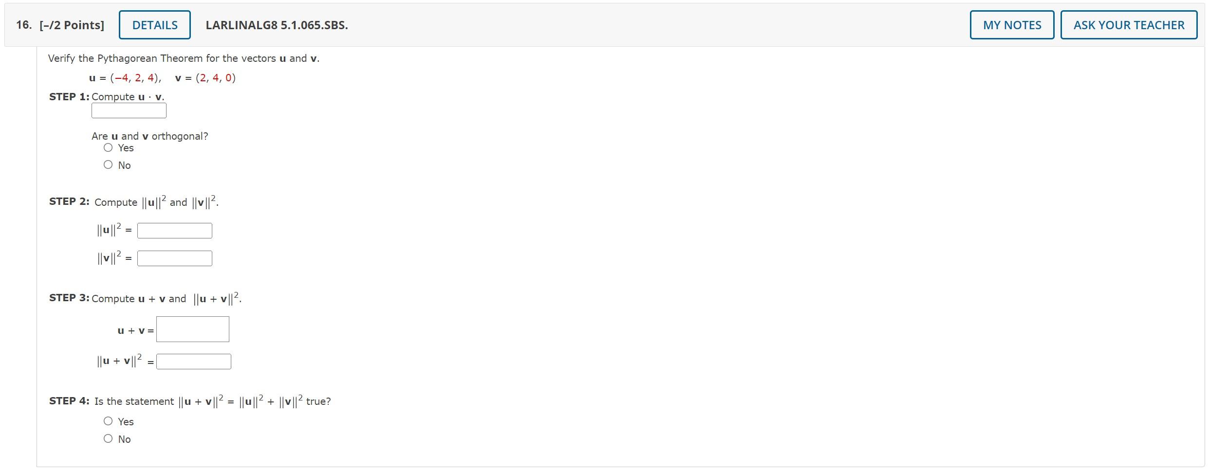 Solved 16. [-12 Points] DETAILS LARLINALG8 5.1.065.SBS. MY | Chegg.com