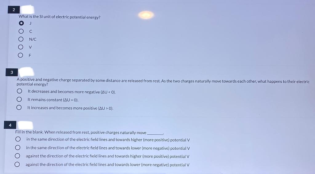 Solved 2 What is the Sl unit of electric potential energy? | Chegg.com