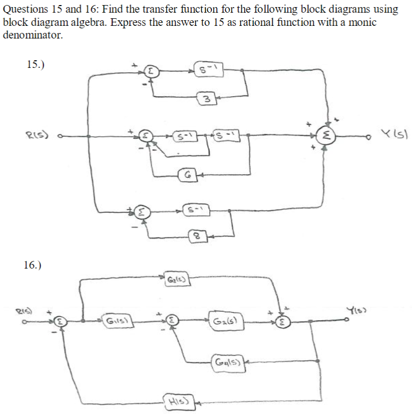 Solved Questions 15 and 16: Find the transfer function for | Chegg.com