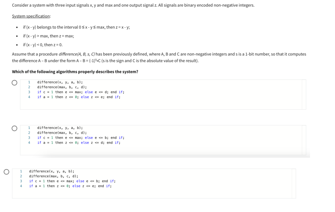 Solved Consider a system with three input signals x,y and | Chegg.com
