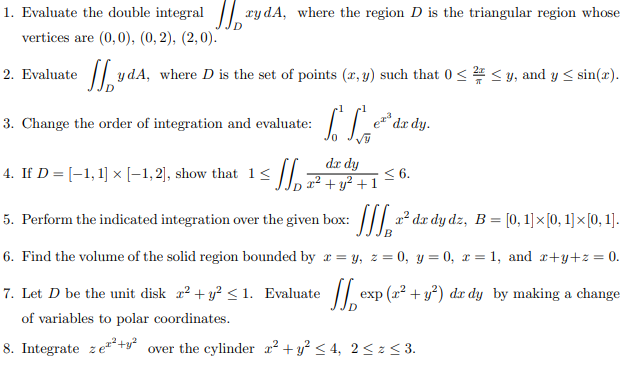 Solved 1. Evaluate the double integral /wydA, where the | Chegg.com