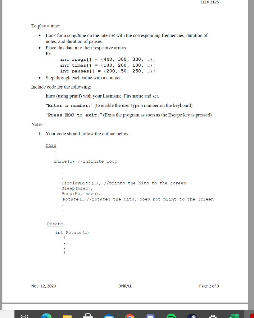 Solved ELEX 2125 Lab 9 Bit Manipulation, Sleep and Beep In | Chegg.com
