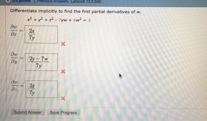 Solved Differentiate implicitly to find the first partial | Chegg.com