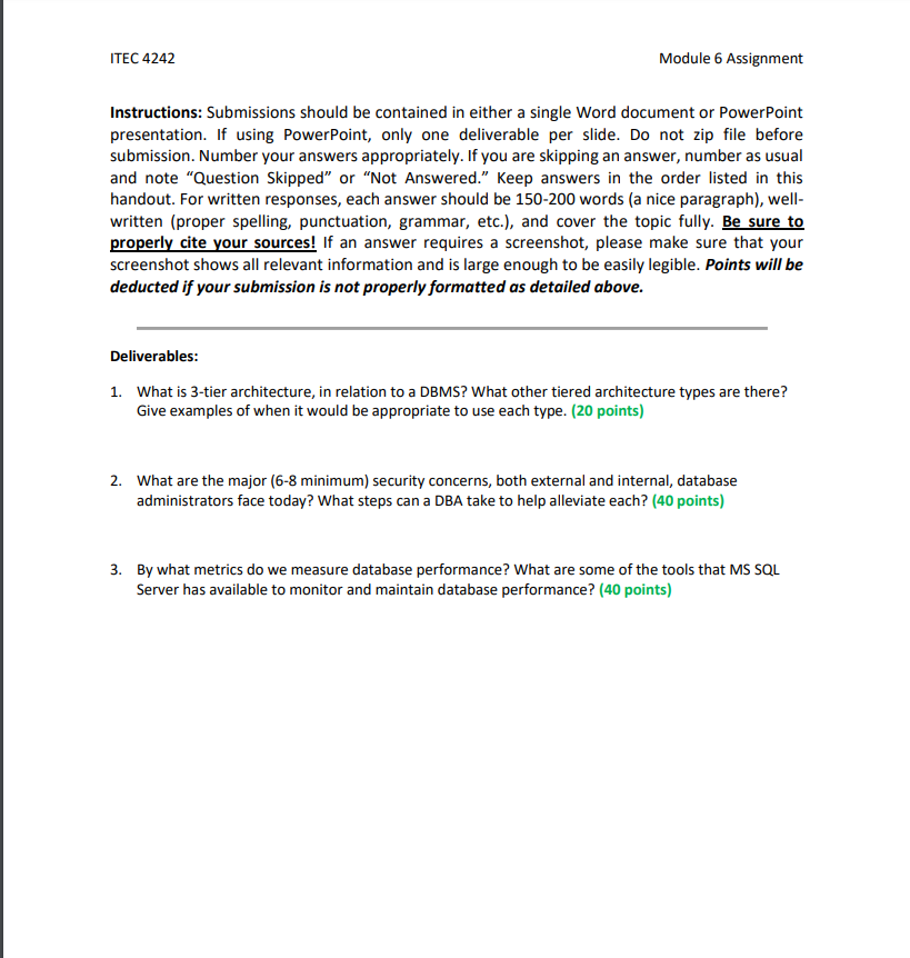 Solved ITEC 4242 Module 6 Assignment Instructions: | Chegg.com