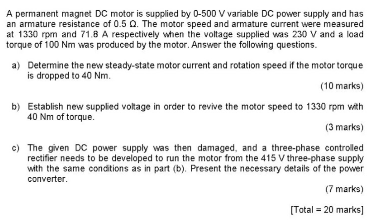 Solved A permanent magnet DC motor is supplied by 0-500 V | Chegg.com
