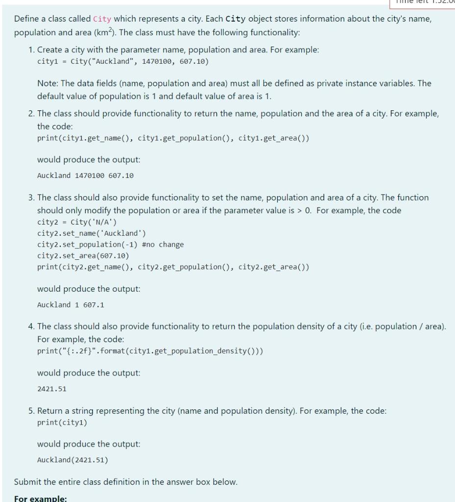 Solved Define a class called City which represents a city. | Chegg.com