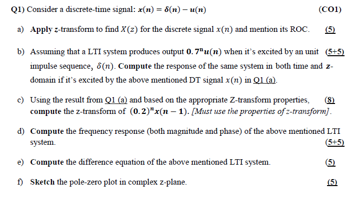 Solved Q1) Consider a discrete-time signal: x(n)=δ(n)−u(n) | Chegg.com
