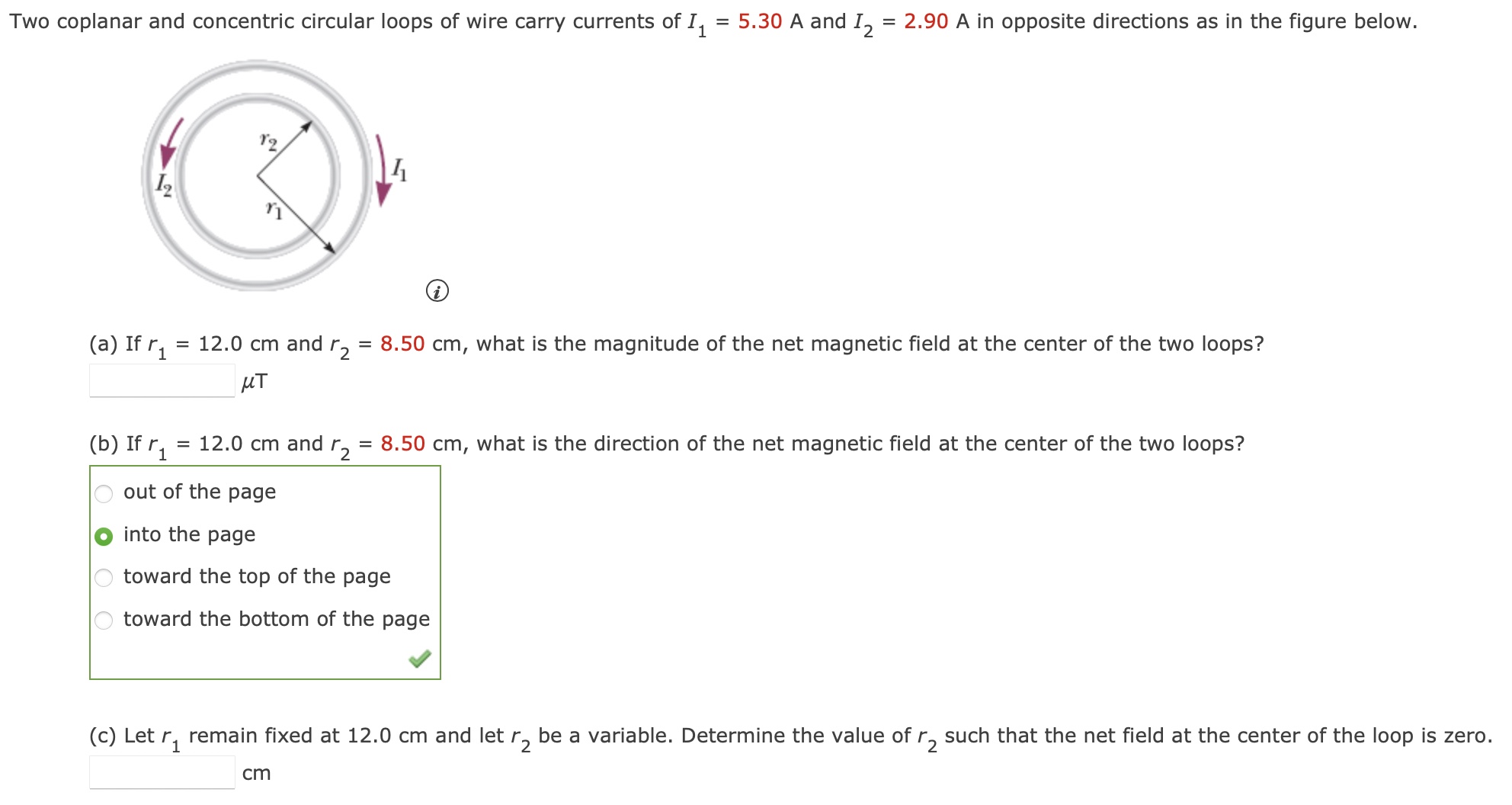 Solved coplanar and concentric circular loops of wire carry | Chegg.com
