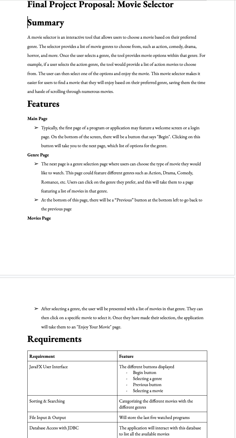 Solved Final Project Proposal: Movie Selector Summary A | Chegg.com