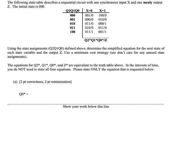 Solved The following state table describes a sequential | Chegg.com