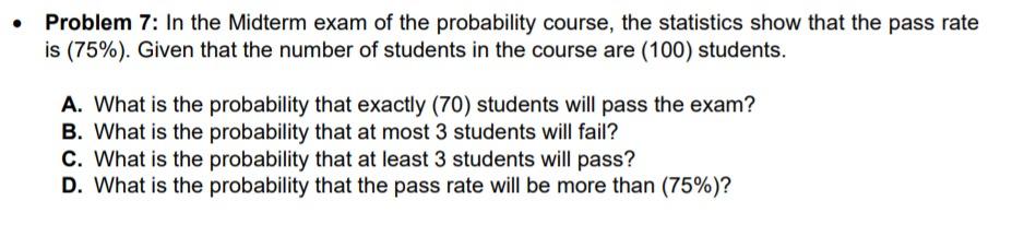 Solved Problem 7: In the Midterm exam of the probability | Chegg.com