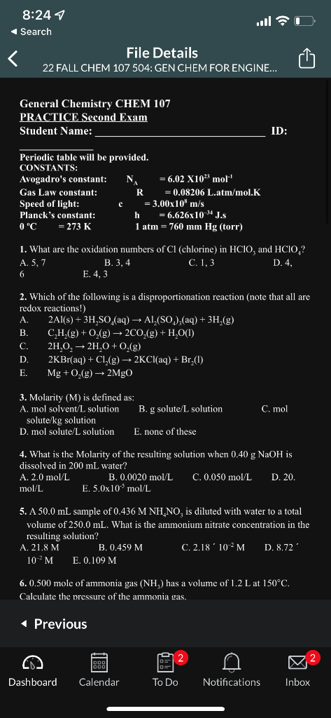 Solved 22 FALL CHEM 107 504: GEN CHEM FOR ENGINE... General | Chegg.com