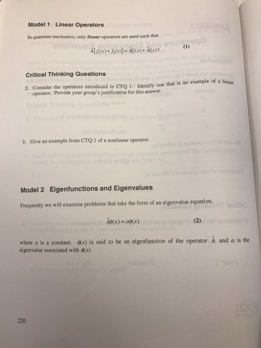Solved Model 1 Linear Operators In quantum mechanics, only | Chegg.com