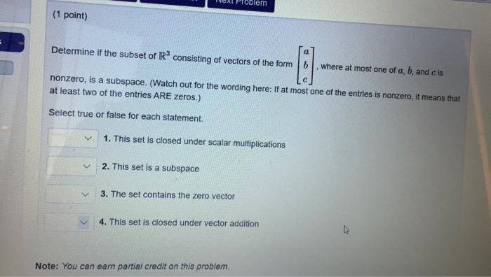 Solved 1 Point Determine If The Subset Of R3 Consisting Of 7301