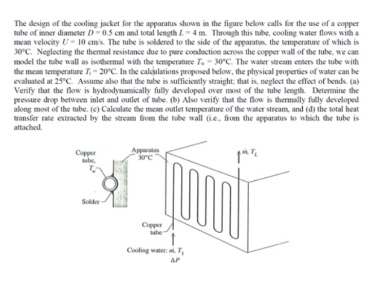 Solved The design of the cooling jacket for the apparatus | Chegg.com