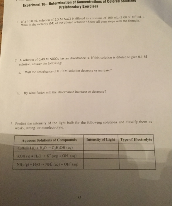 Solved Experiment 10-Determination of Concentrations of | Chegg.com