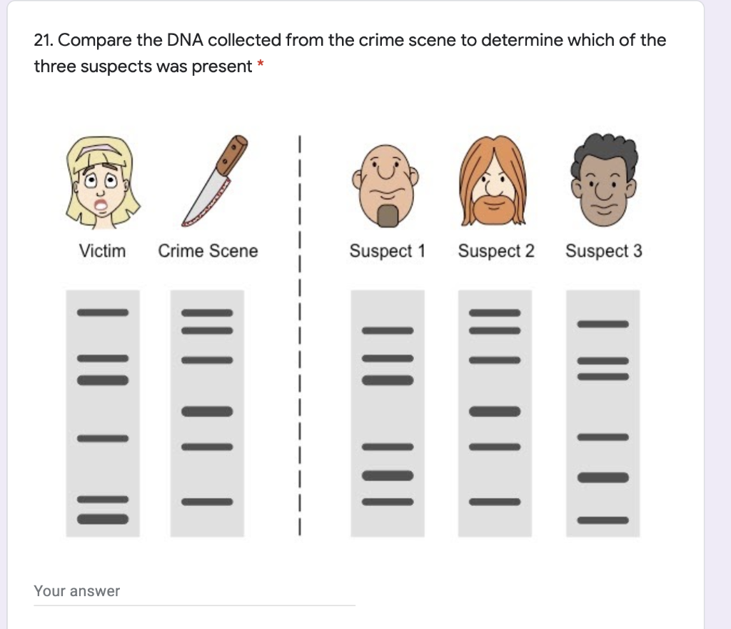 Solved 21. Compare the DNA collected from the crime scene to | Chegg.com
