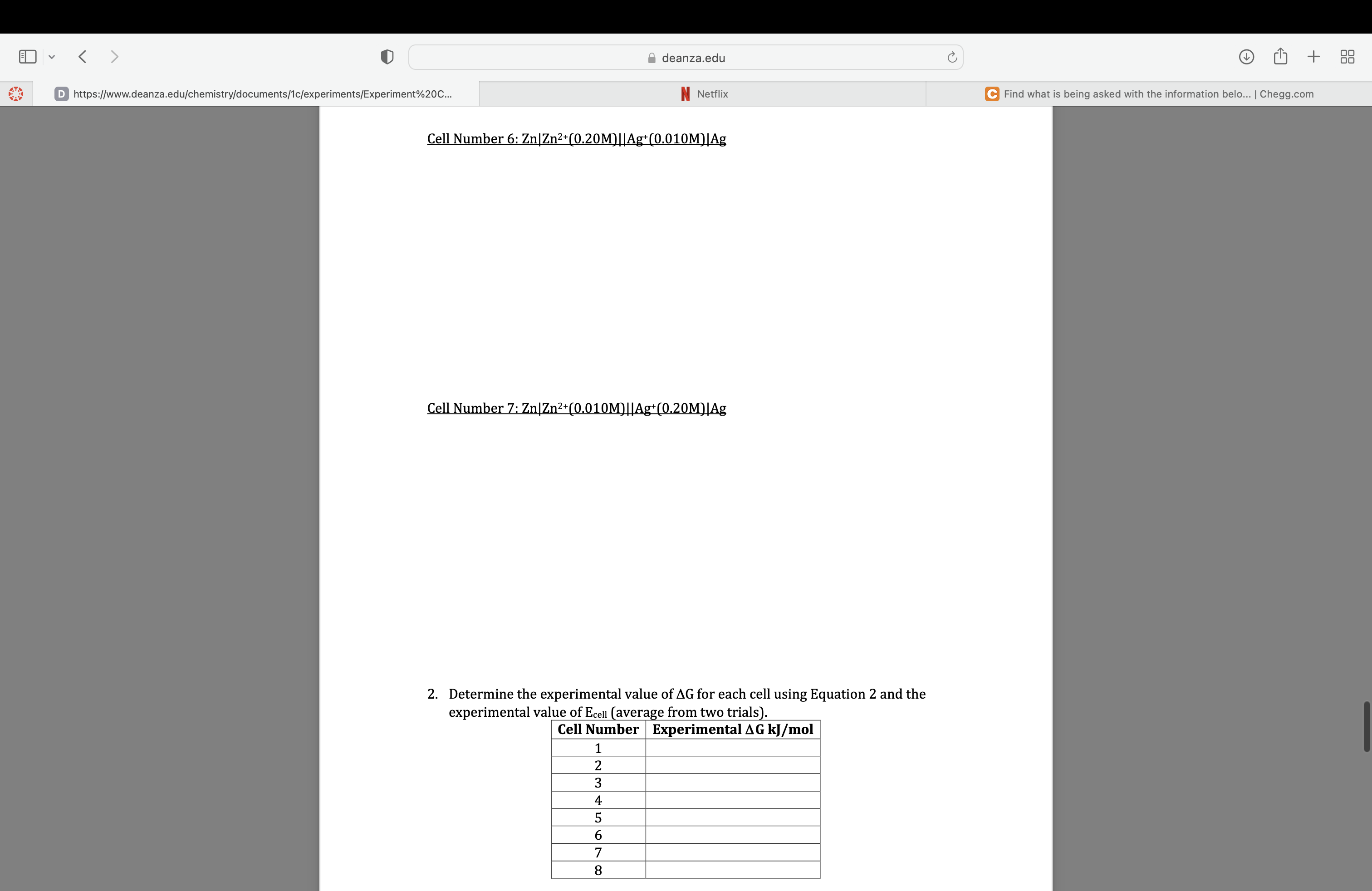 Calculate The Non Standard Cell Potential E Based On