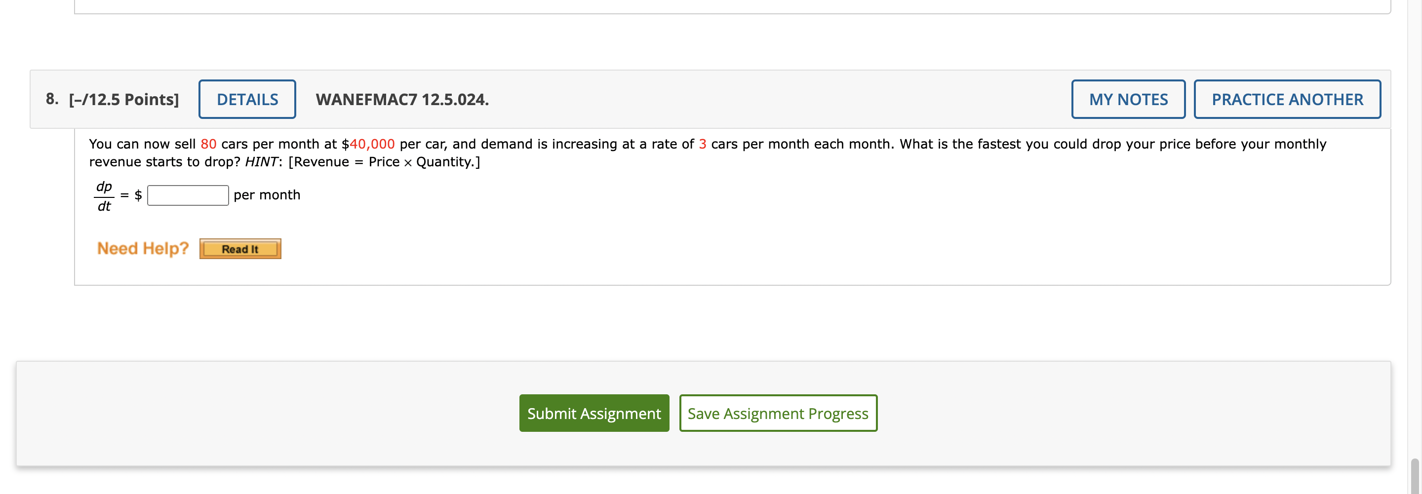Solved 8. [-/12.5 Points] DETAILS WANEFMAC7 12.5.024. MY | Chegg.com