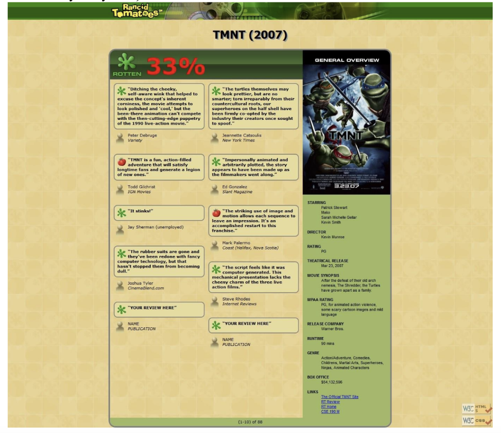 skeleton of tmnt.html with the page contents, but no | Chegg.com