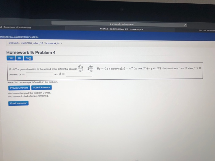 Solved weBWork: Math2700 Usher F18: Homework:4 Find Y As A | Chegg.com