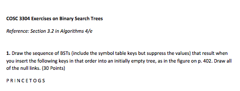 Solved COSC 3304 Exercises on Binary Search Trees Reference: | Chegg.com