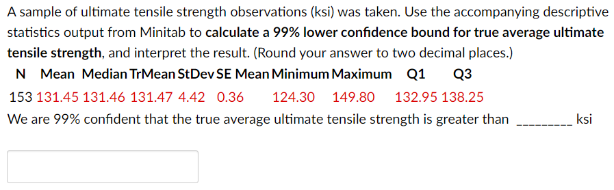 Solved A sample of ultimate tensile strength observations | Chegg.com