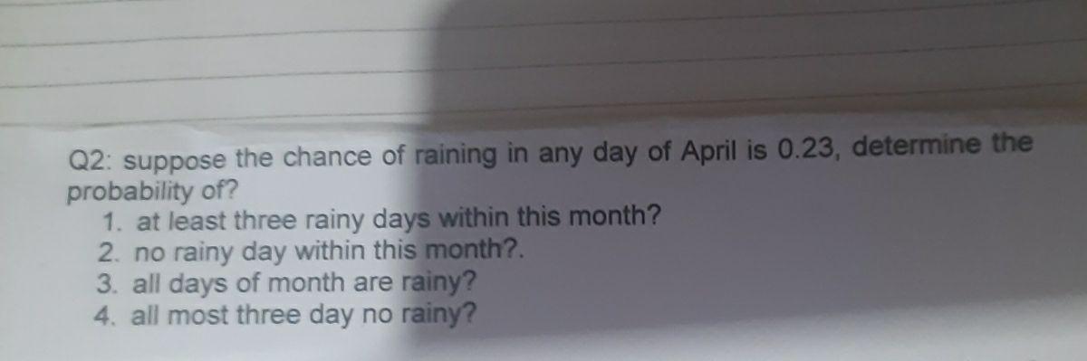 Solved Q2: suppose the chance of raining in any day of April | Chegg.com