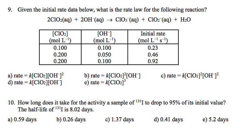 Solved 9. Given the initial rate data below, what is the | Chegg.com