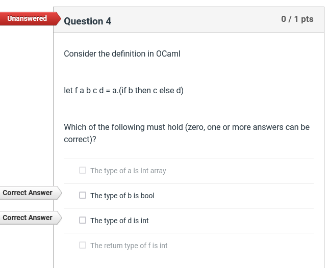 Solved Consider the definition in OCaml let fabcd=a.( if b | Chegg.com