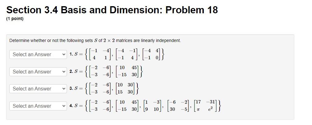 Solved Section 3.4 Basis and Dimension: Problem 18 (1 point) | Chegg.com