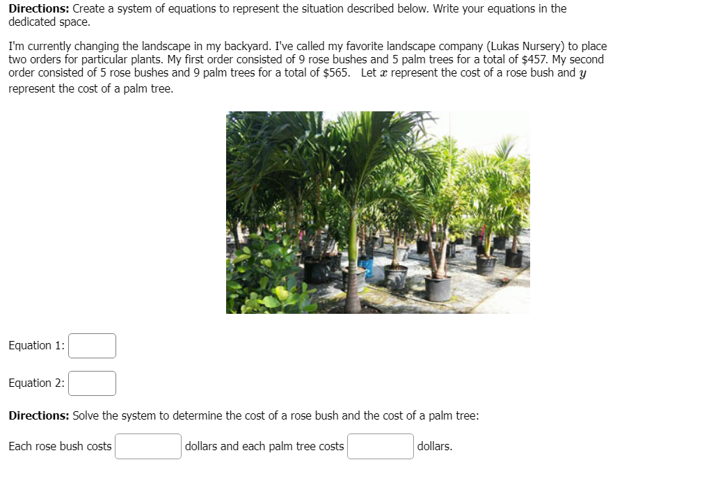 Solved Directions: Create a system of equations to represent | Chegg.com