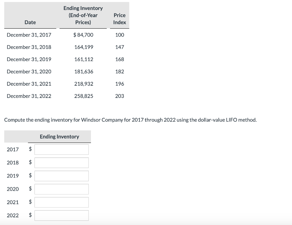 Solved Ending Inventory (End-of-Year Prices) Price Index | Chegg.com