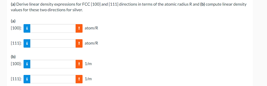 Solved (a) Derive linear density expressions for FCC [100] | Chegg.com